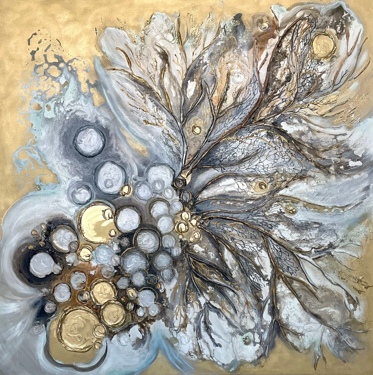 Gold Abstract Painting 60x60 inches – Ana Monsanto Art