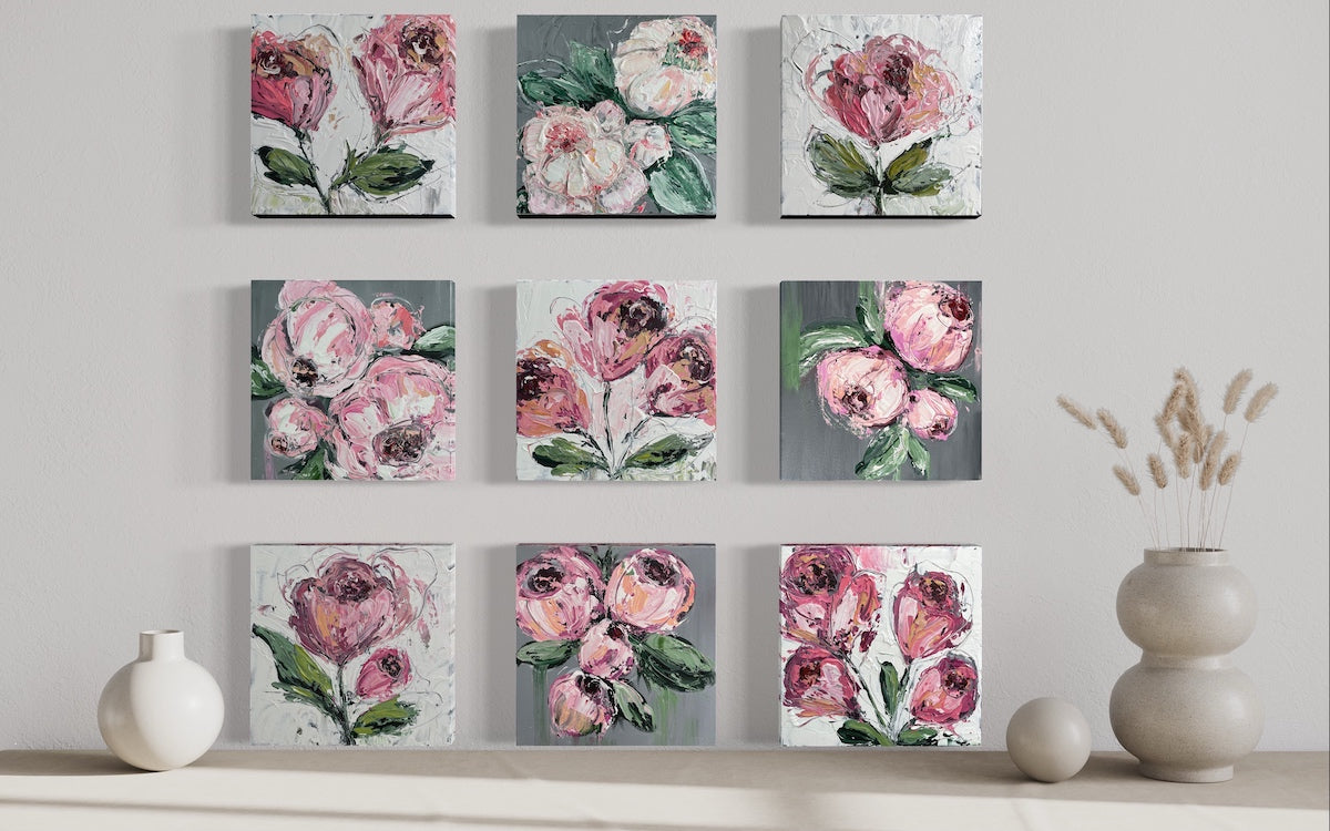 Floral Abstract Paintings 12x12 inches – Ana Monsanto Art